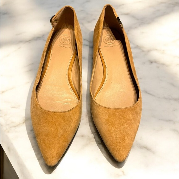 Tory Burch | Shoes | Tory Burch Elizabeth Suede Pointedtoe Flats Tan ...